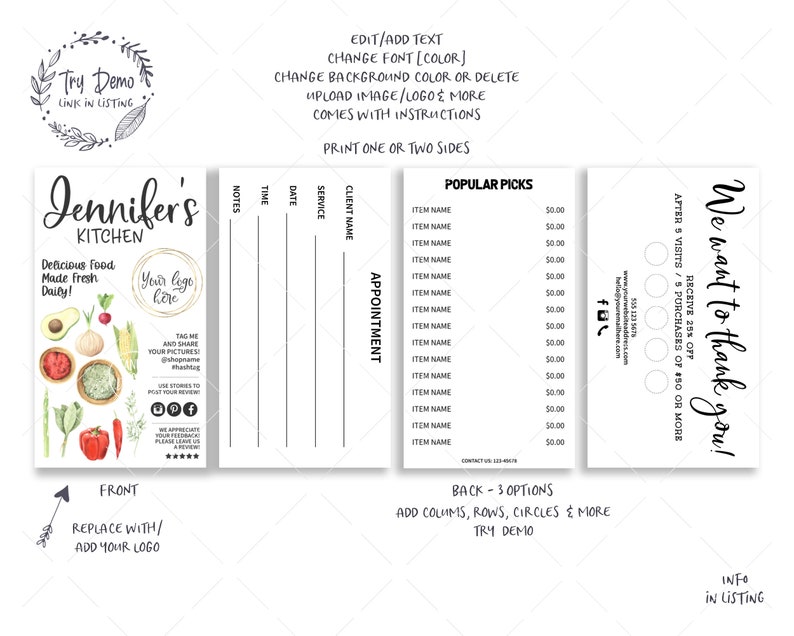 DIY Cooking Business Card Food Service Business Insert - Etsy