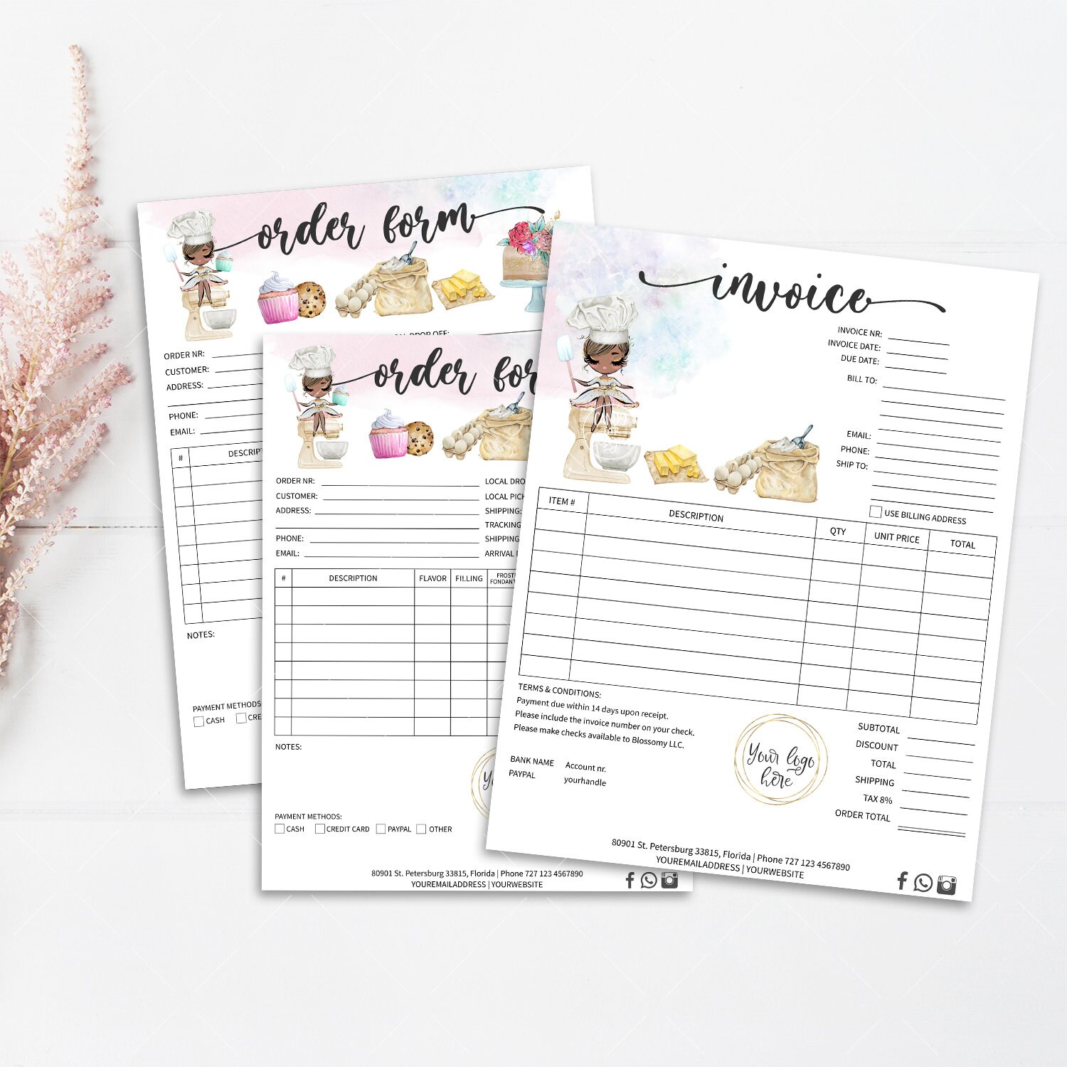 Editable Bakery Invoice Bakers Order Form Baking Shop Forms | Etsy