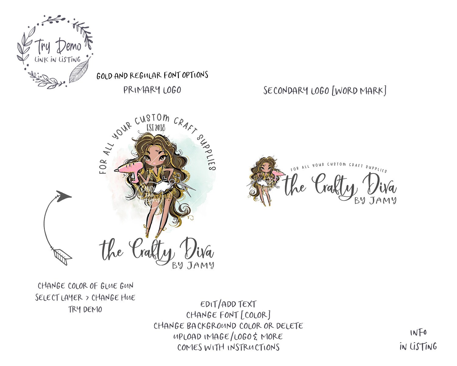 Craft Girl Logo Crafty Girl Logo Craft Shop Logo Editable - Etsy