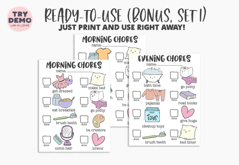 EDITABLE Kids Chores Bundle Kids Daily Tasks Toddler - Etsy