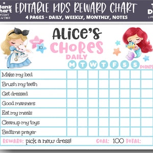Princess Chores Reward Chart, Pastel Princess, Girl Behavior, Daily ...