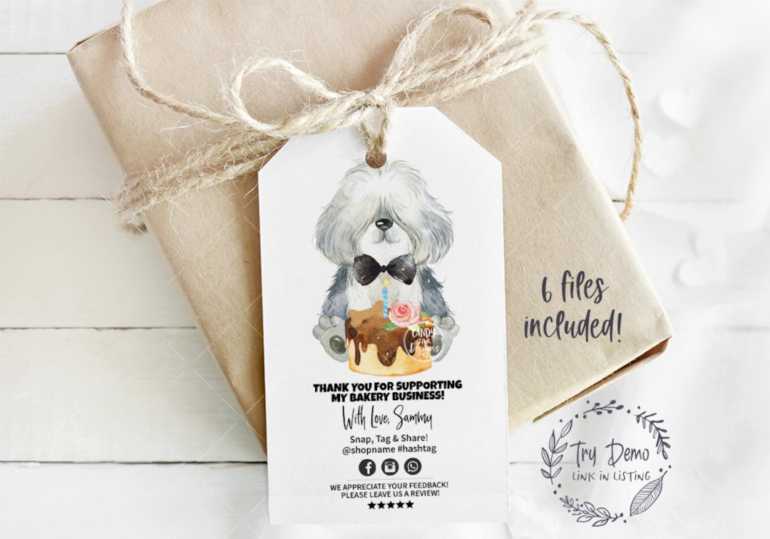 Dog Bakery Thank You Hang Tag, Pet Birthday Business Hang Tag, Editable ...
