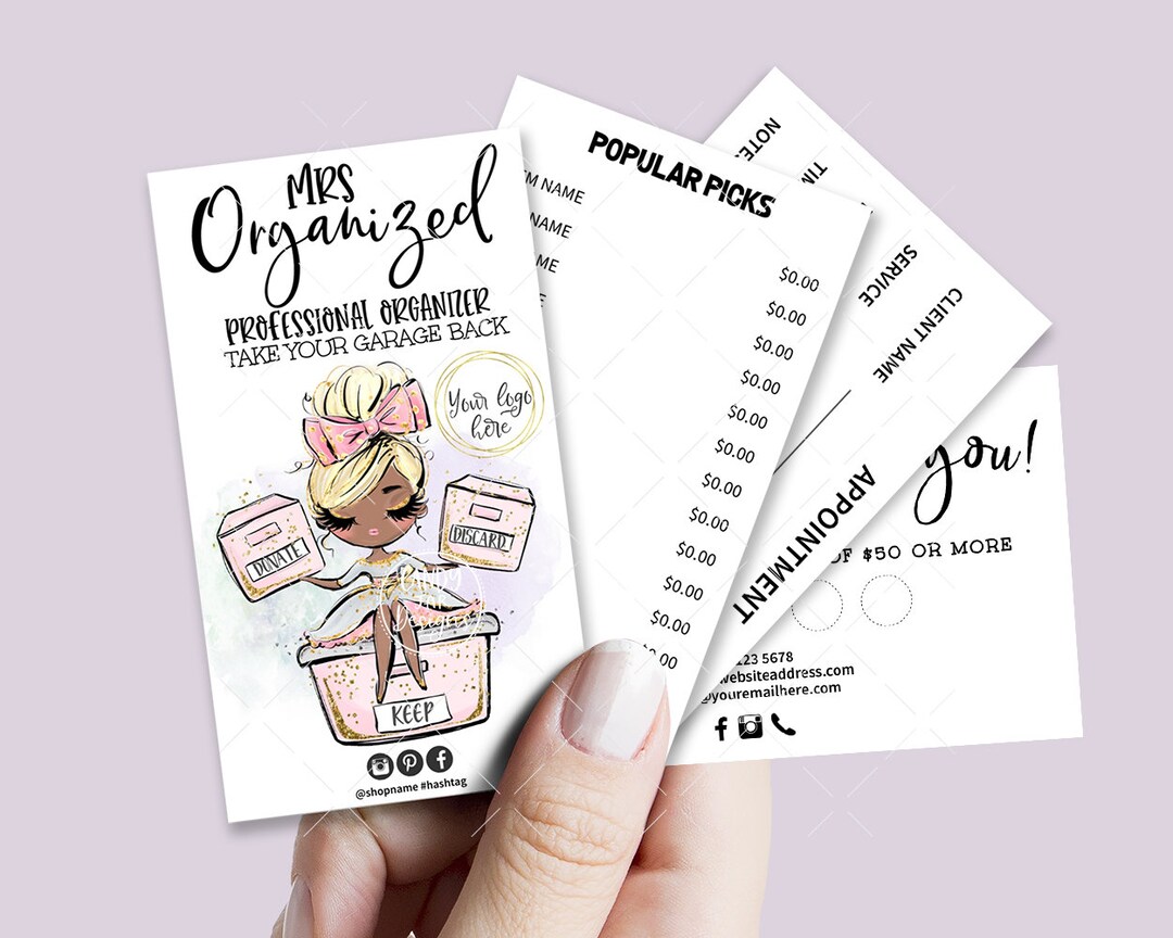 Professional Organizer Business Card Set, Mini Menu Card, Appointment ...