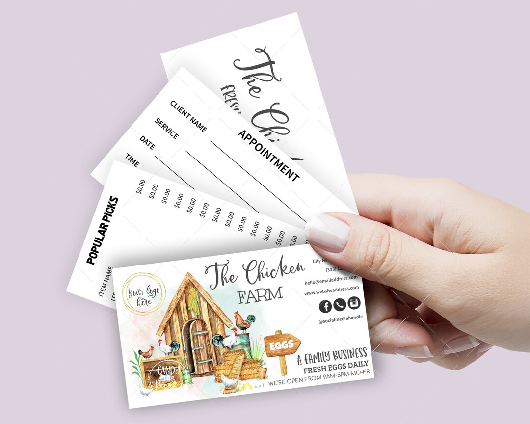 Chicken Farm Business Card Set, Mini Menu Card, Appointment Card ...