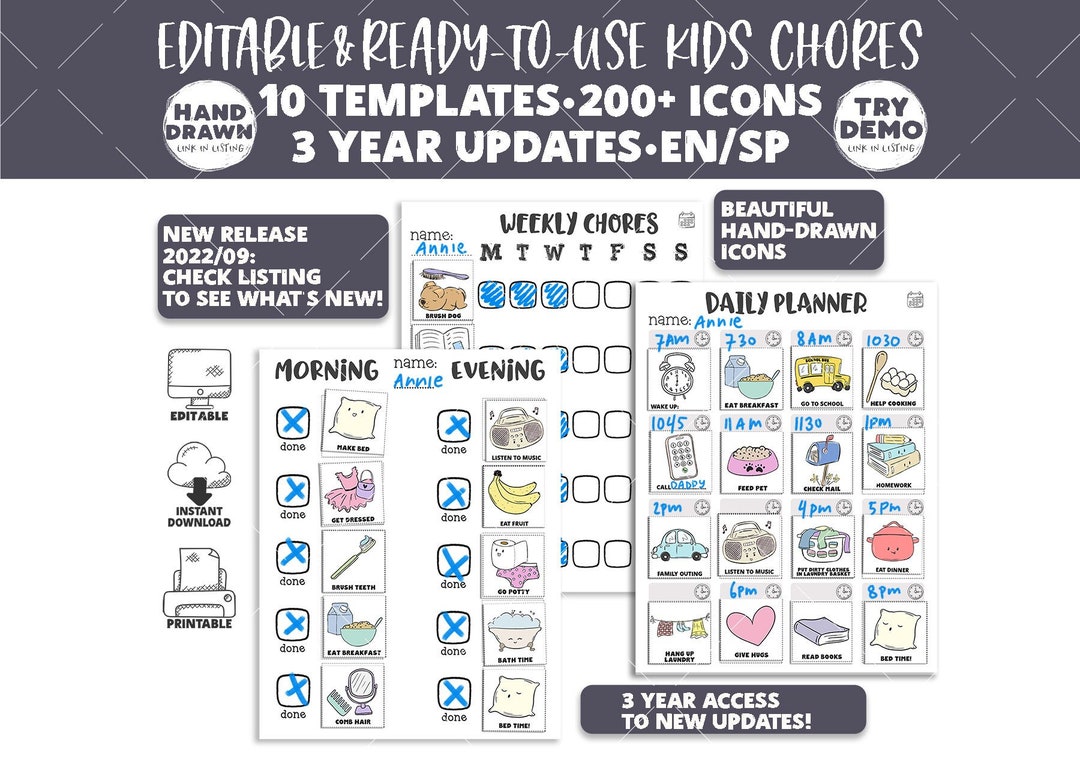 EDITABLE Kids Chores Bundle, Kids Daily Tasks, Toddler Routine, School ...