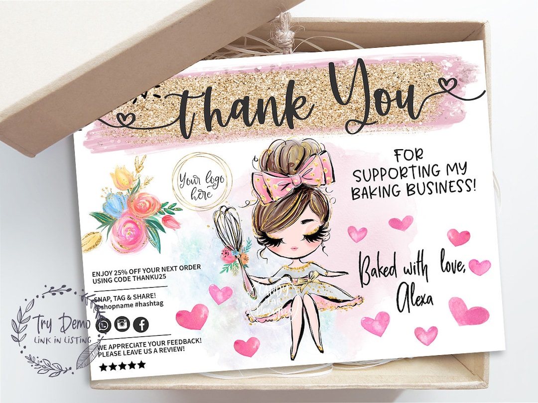 Baking Thank You Insert Card, Cookie Bakery Business Thank You Card ...