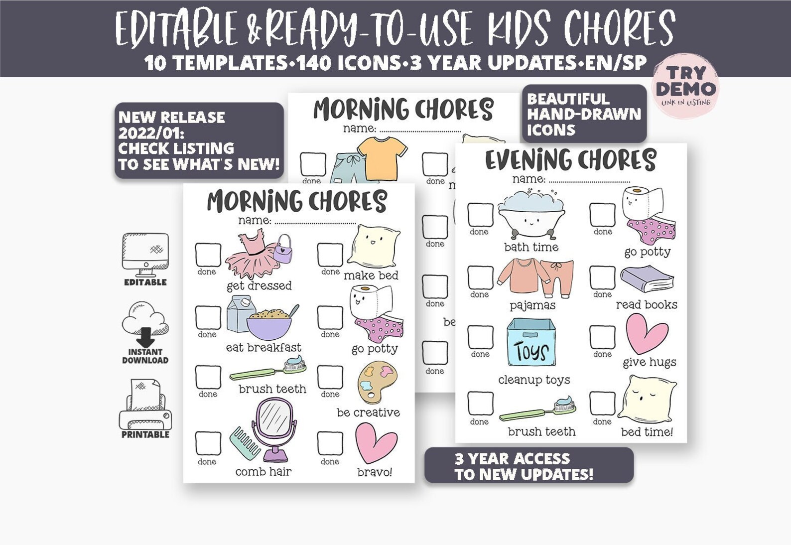 EDITABLE Kids Chores Bundle Kids Daily Tasks Toddler - Etsy