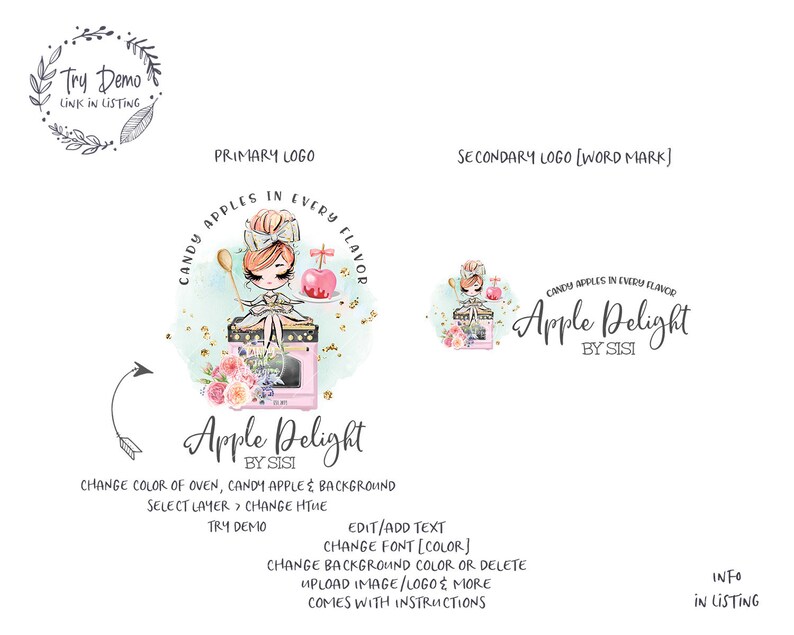 Candy Apple Bakery Logo Candy Shop Logo Candy Catering - Etsy