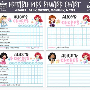 Princess Chores Reward Chart, Pastel Princess, Girl Behavior, Daily ...