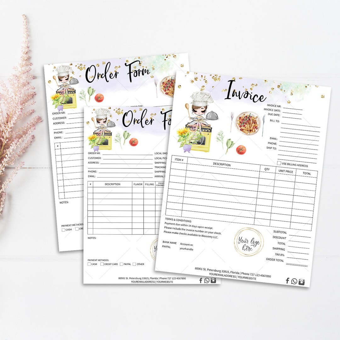Cooking Invoice, Food Catering Order Form, Restaurant Printable ...