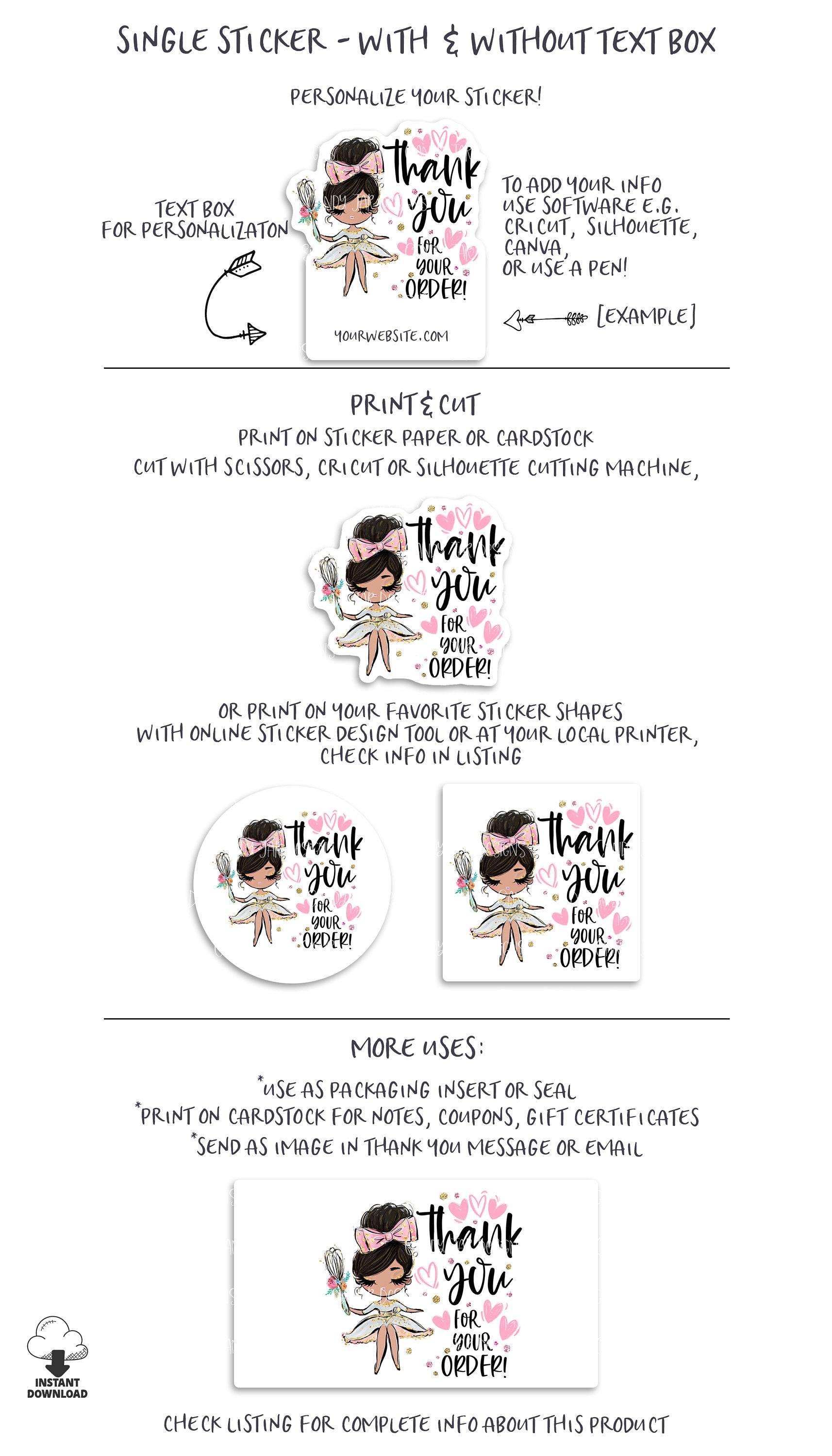 Paper & Party Supplies Pastry Baker Thank You Sticker Printable Cake ...