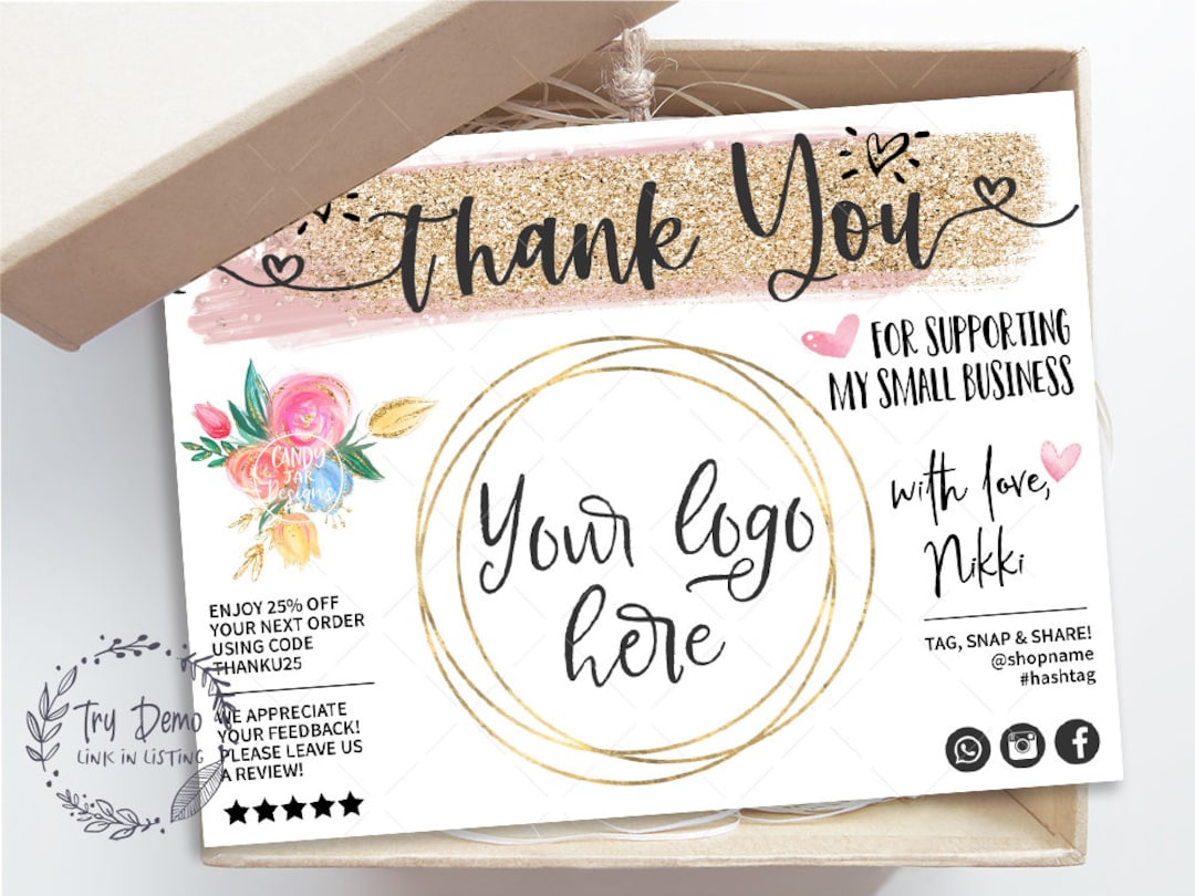 Thank You Insert Card 4 X 3", Printable, Editable, Blank Business ...