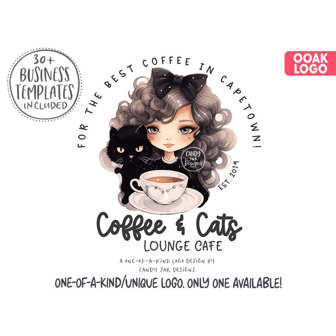 Cat Lady Logo Kit Coffee Shop Logo Cat Lover Lounge Cafe - Etsy
