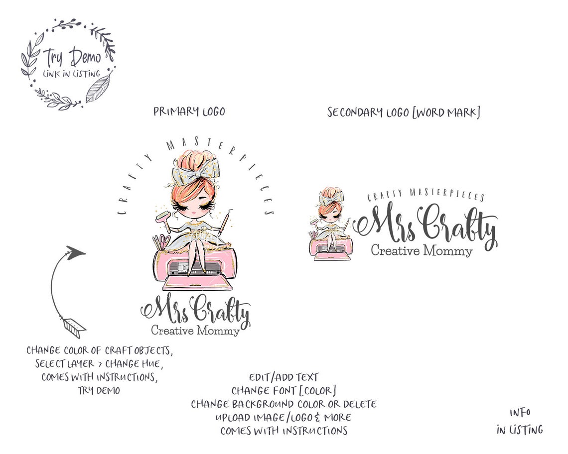 Craft Girl Logo Crafty Girl Logo Craft Shop Logo Editable - Etsy