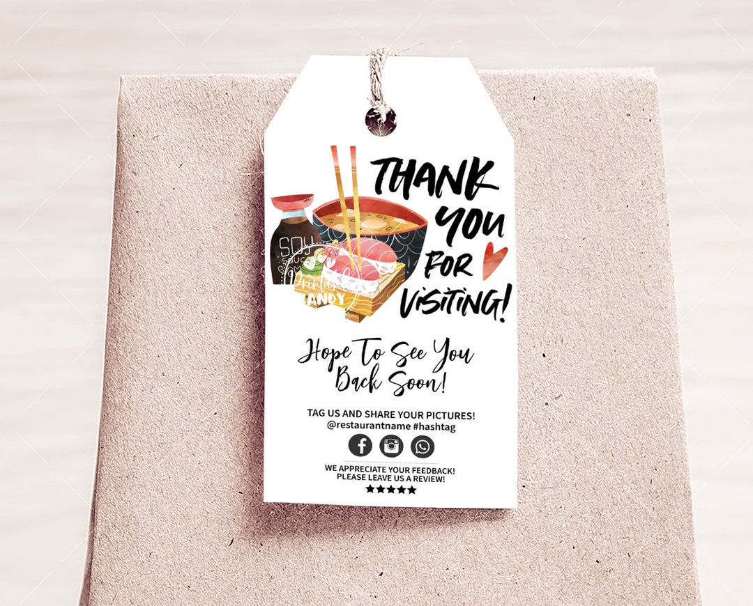 Asian Food Thank You Hang Tag, Restaurant Business Hang Tag, Editable ...