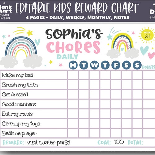 Rainbow Chores Reward Chart Pastel Rainbow Girl Behavior - Etsy