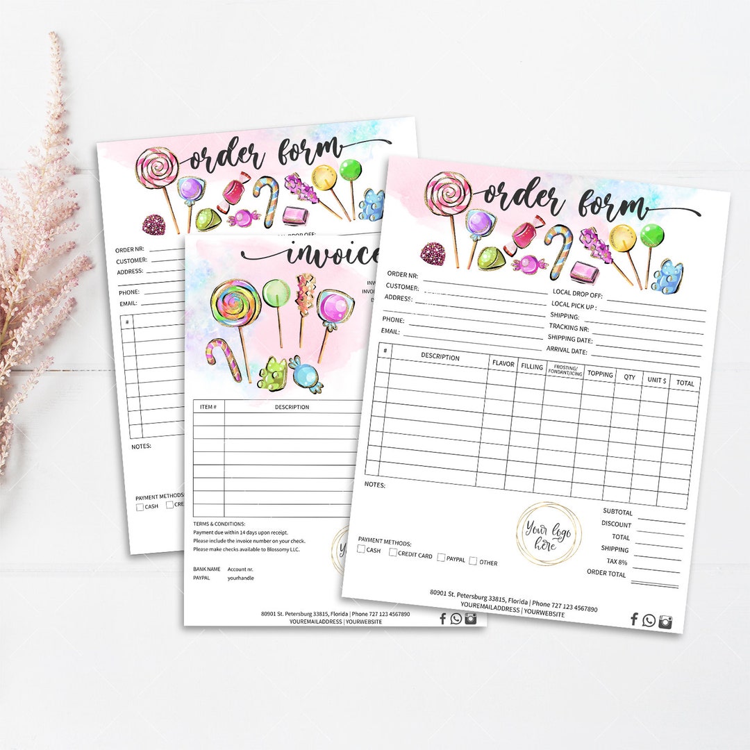 Candy Maker Invoice, Bakery Order Form, Lollipop Invoice, Candy ...