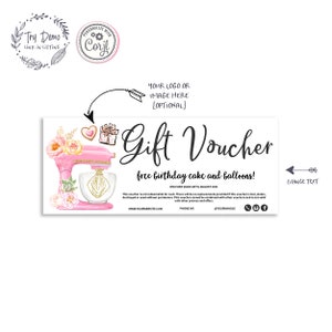 Bakery Gift Voucher, Bakery Coupon, Baking Gift Card, Pastry Shop ...