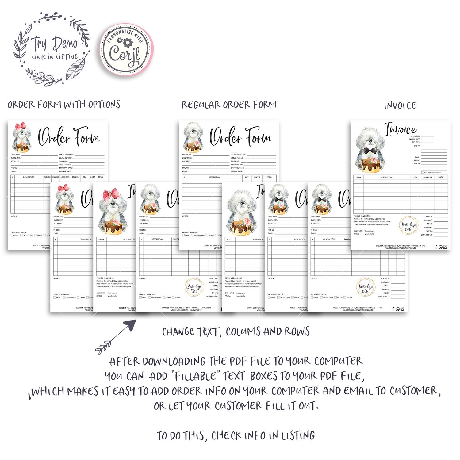 Editable Dog Bakery Invoice Pet Baker Order Form Pet Bakery | Etsy