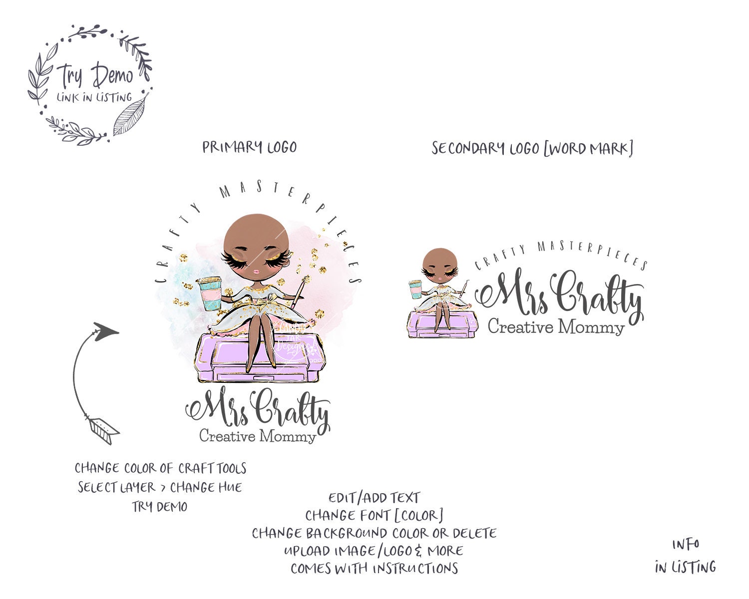 DIY Handcrafter Logo Craft Girl Logo Crafter Logo Editable - Etsy