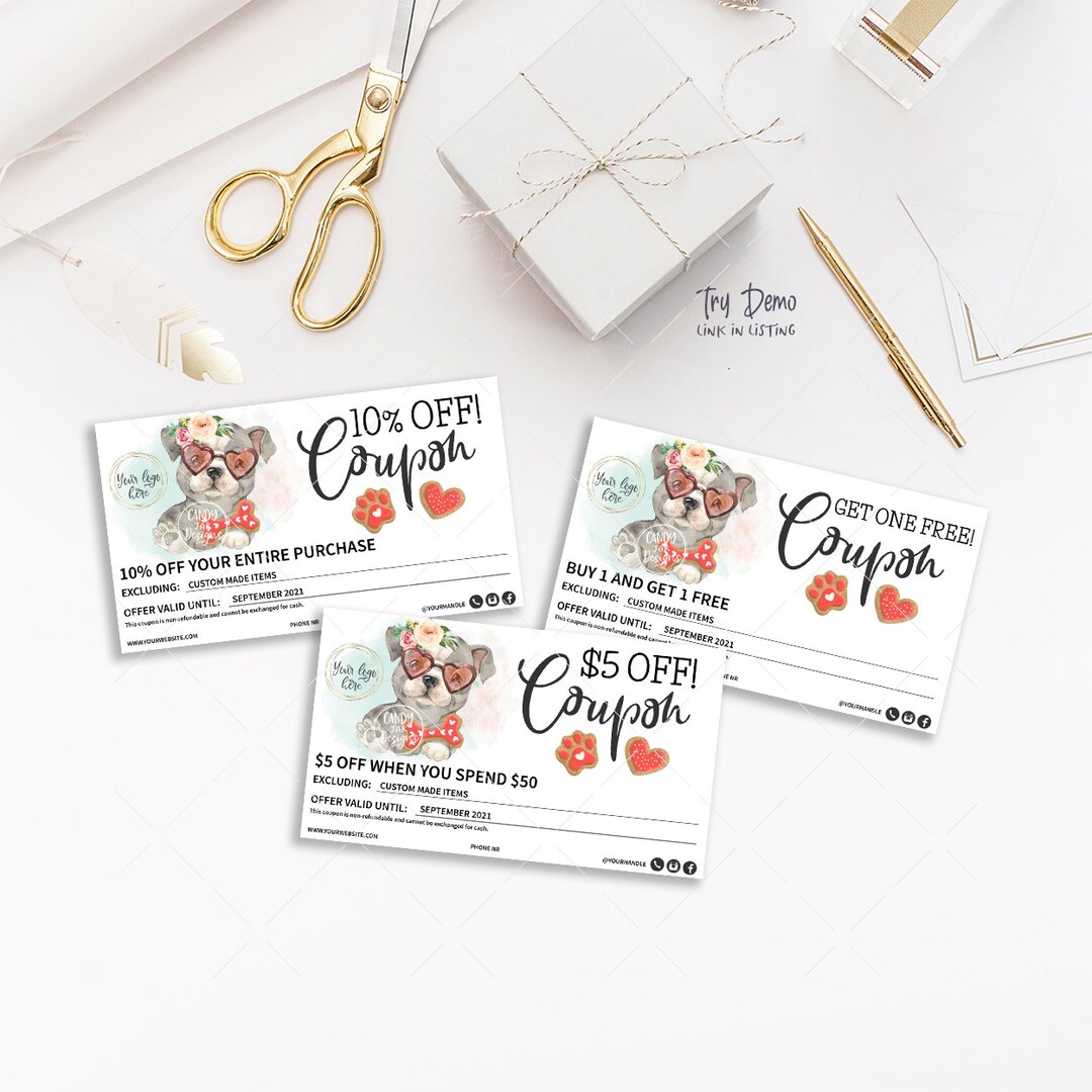 Dog Bakery Gift Coupons, Printable Pet Salon Baking Set, Valentine ...