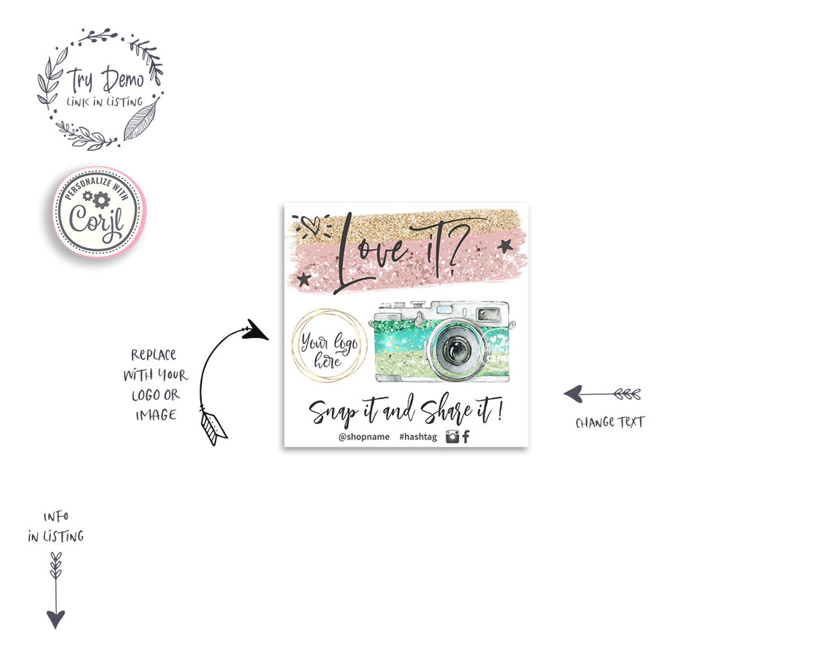 Snap Share Review Insert Card Template Social Sharing | Etsy