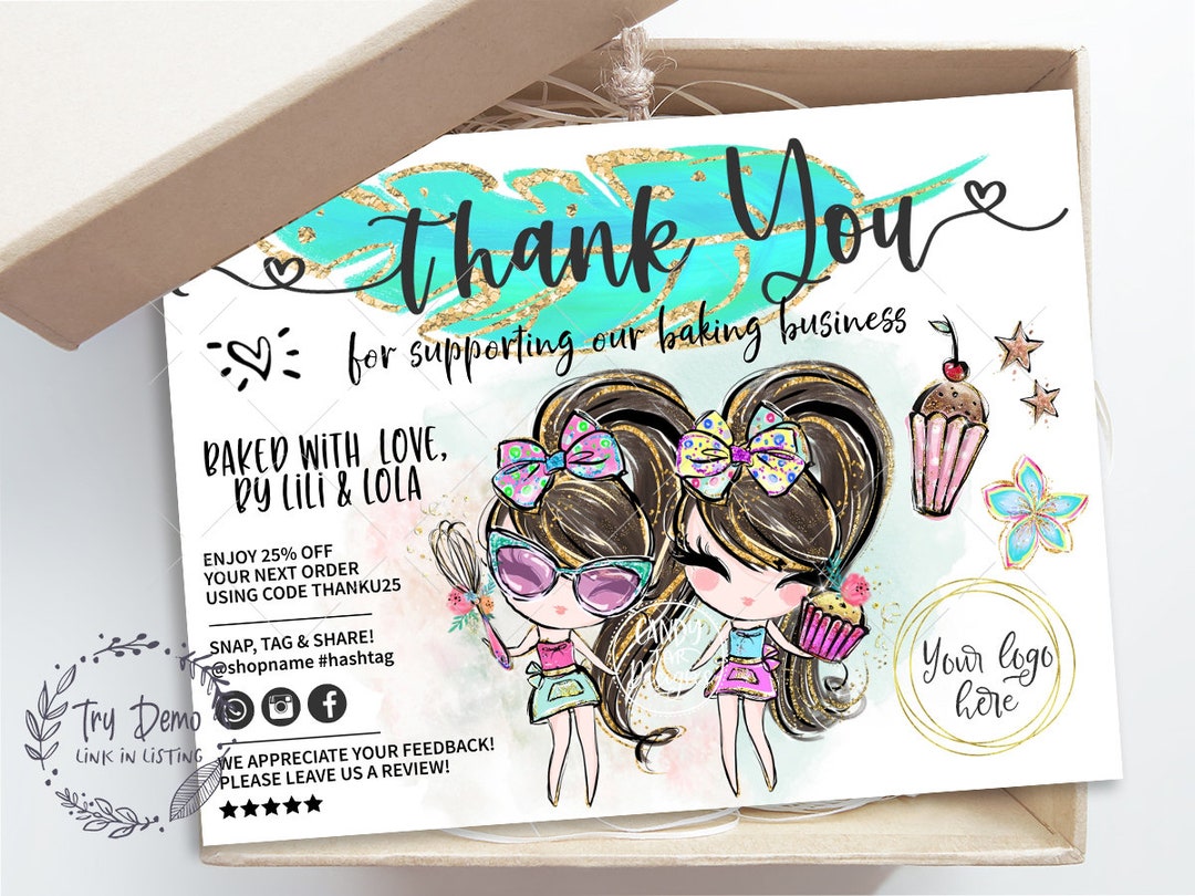 Baking Thank You Insert Card, Friends Bakery Business Thank You Card ...