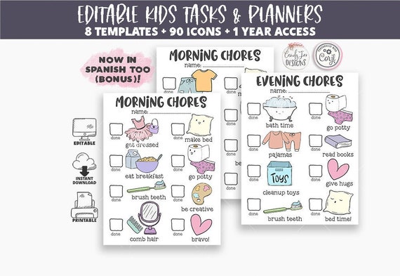 EDITABLE Kids Chores Bundle Kids Daily Tasks Toddler | Etsy