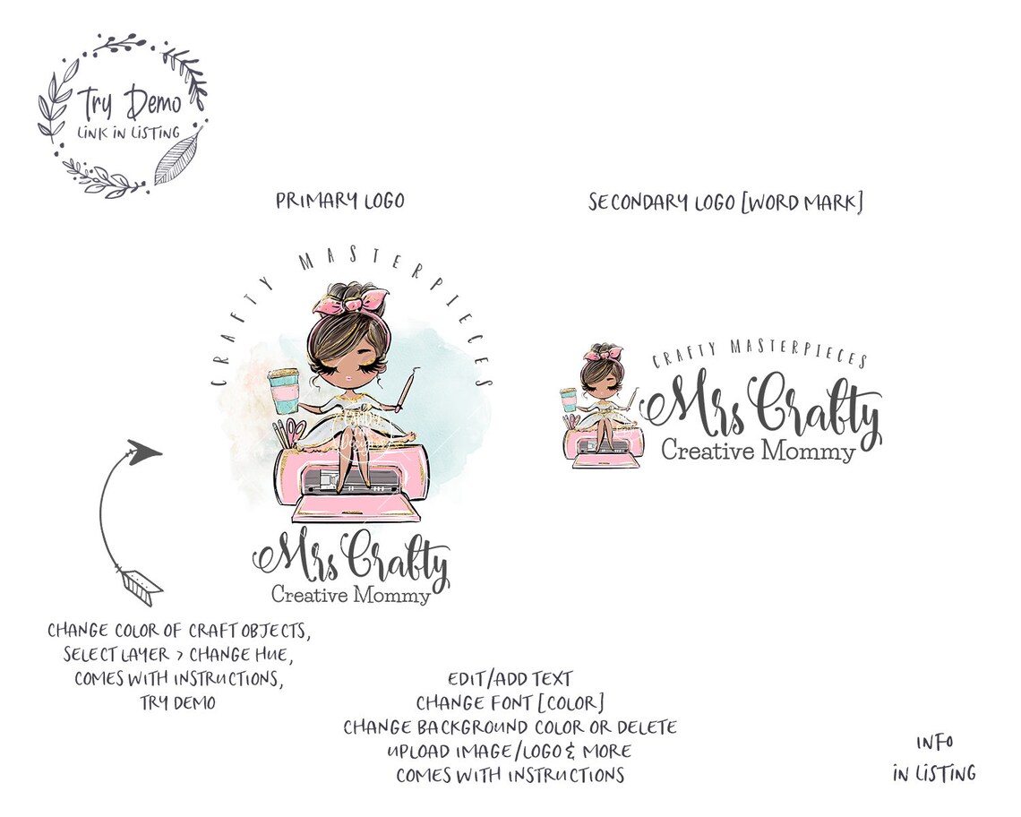 Craft Girl Logo Crafty Girl Logo Craft Shop Logo Editable - Etsy