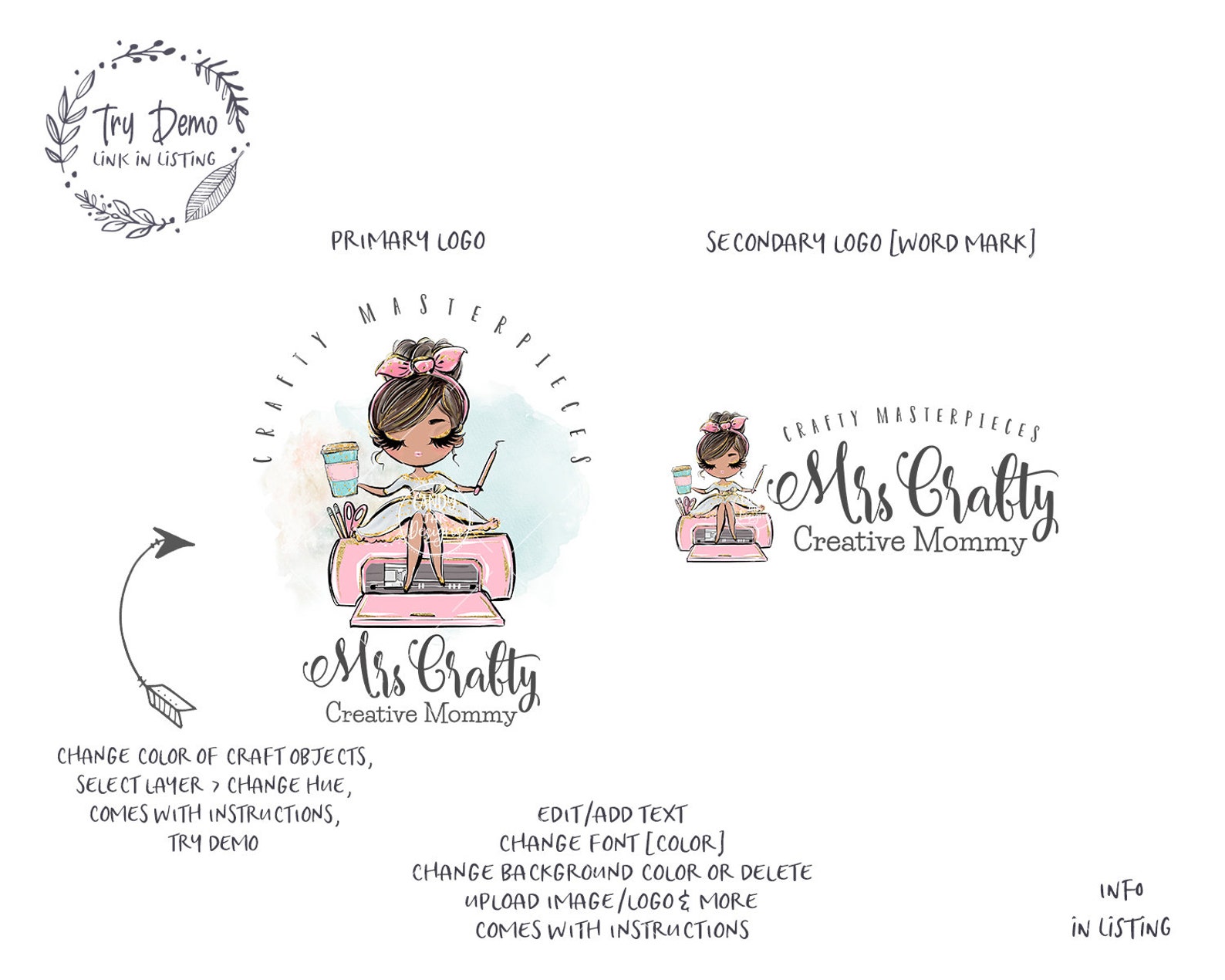 Craft Girl Logo Crafty Girl Logo Craft Shop Logo Editable - Etsy