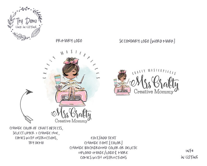 Craft Girl Logo Crafty Girl Logo Craft Shop Logo Editable - Etsy