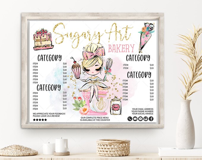 Pink Bakery Shop Price List Templates, Editable Printable, Instant ...