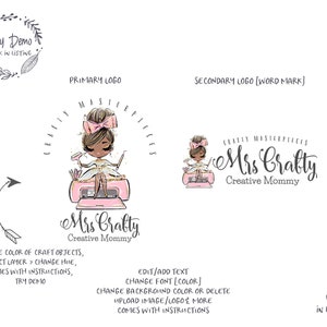 Craft Girl Logo, Crafty Girl Logo, Craft Shop Logo, Editable Craft Lady ...