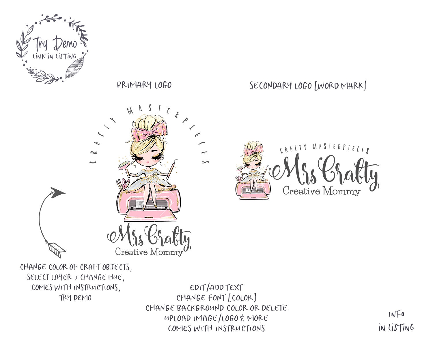 Craft Girl Logo Crafty Girl Logo Craft Shop Logo Editable - Etsy