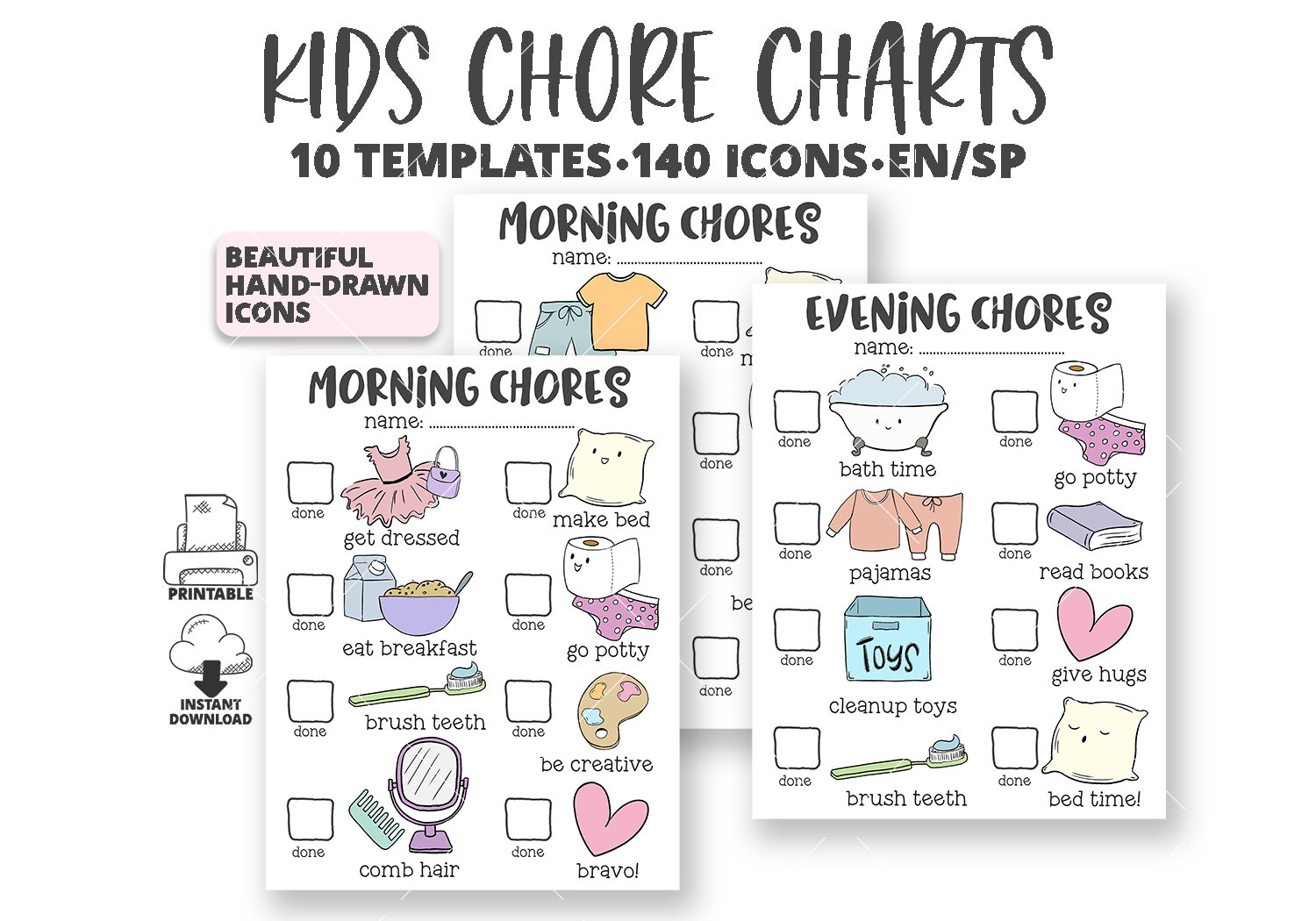 Kids Chore Chart Bundle Toddler Learning Tool Kids Routine - Etsy