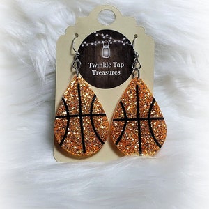 Basketball Teardrop Shaped Glitter Epoxy Earrings - Etsy