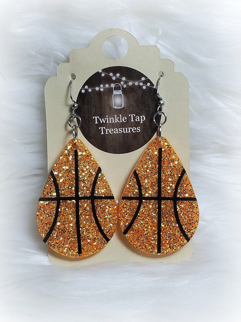 Basketball Teardrop Shaped Glitter Epoxy Earrings - Etsy