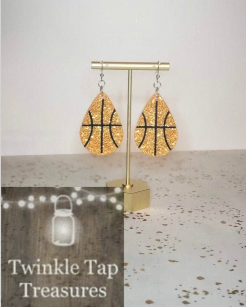 Basketball Teardrop Shaped Glitter Epoxy Earrings - Etsy