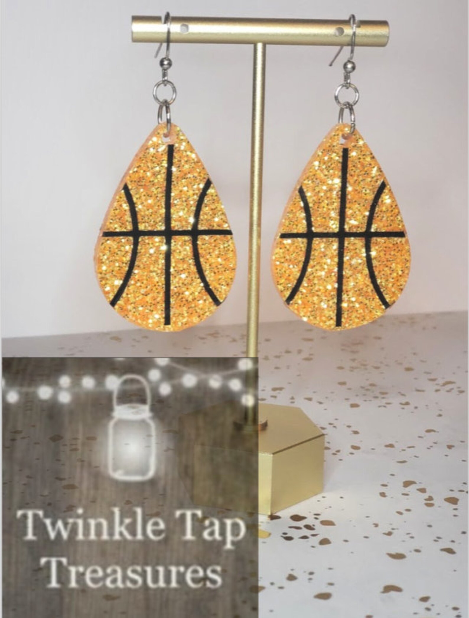 Basketball Teardrop Shaped Glitter Epoxy Earrings - Etsy