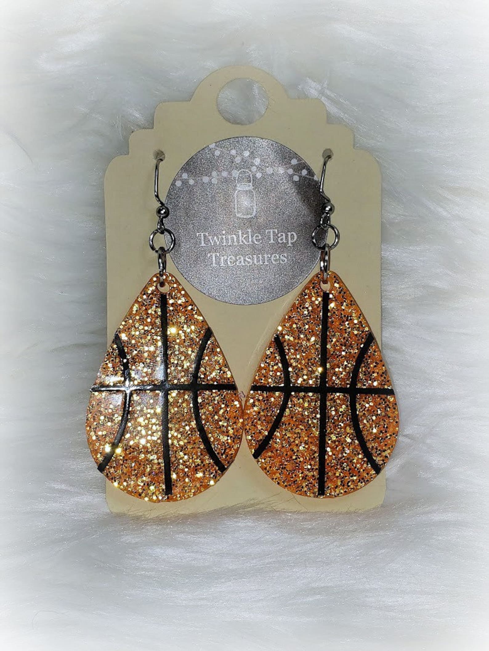 Basketball Teardrop Shaped Glitter Epoxy Earrings | Etsy