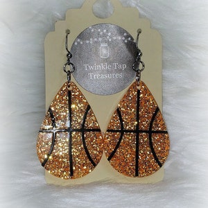 Basketball Teardrop Shaped Glitter Epoxy Earrings - Etsy