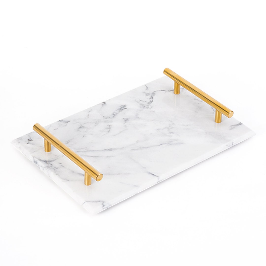 White Marble Tray With Gold Handles, Marble Perfume Tray, Elegant Solid ...