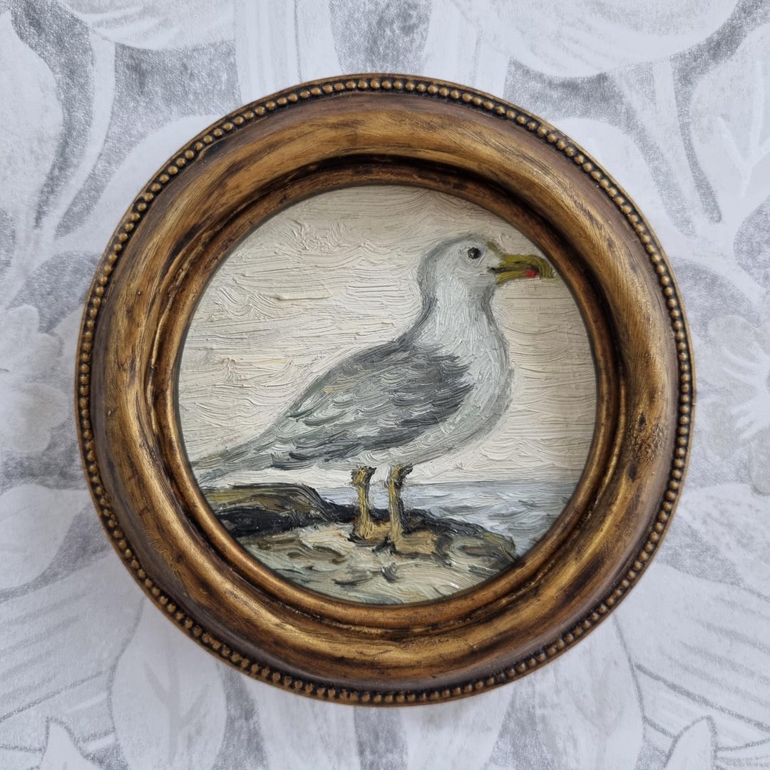 Original Oil Painting of Yellow Beak Bird, Seagull, Seascape, Landscape ...