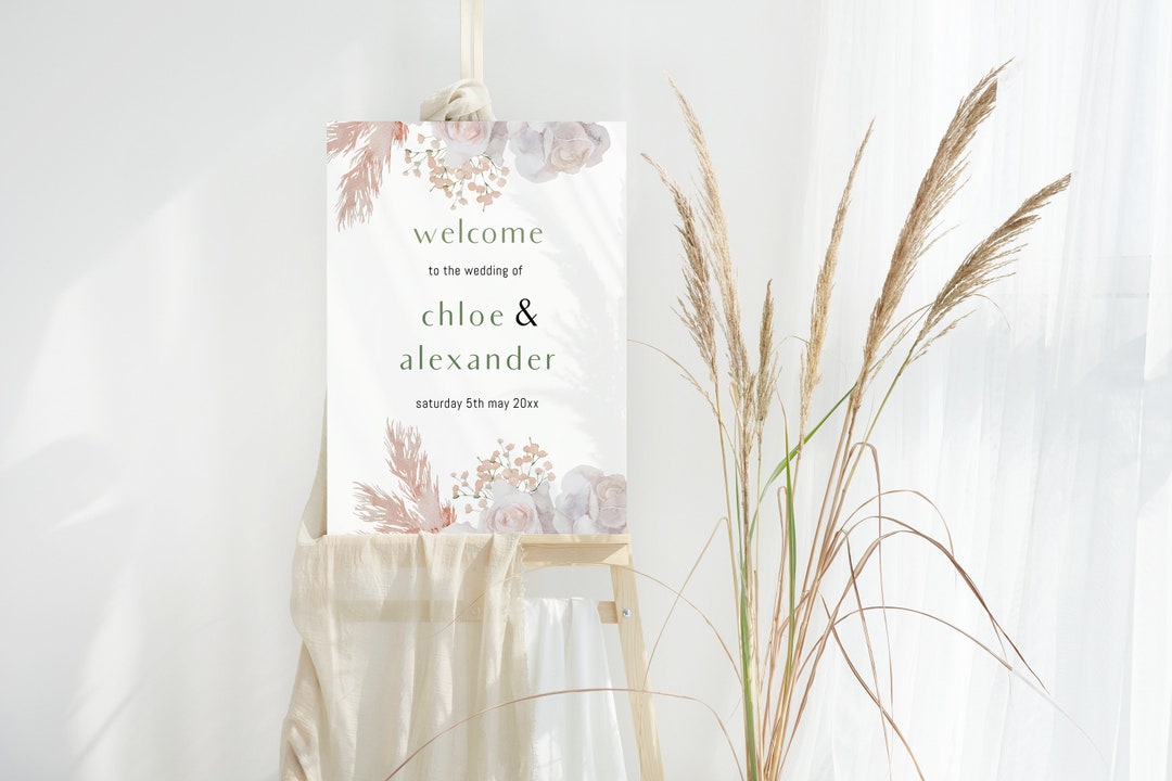 Chloe Wedding Welcome Sign, Printable Welcome Sign, Blush Wedding ...