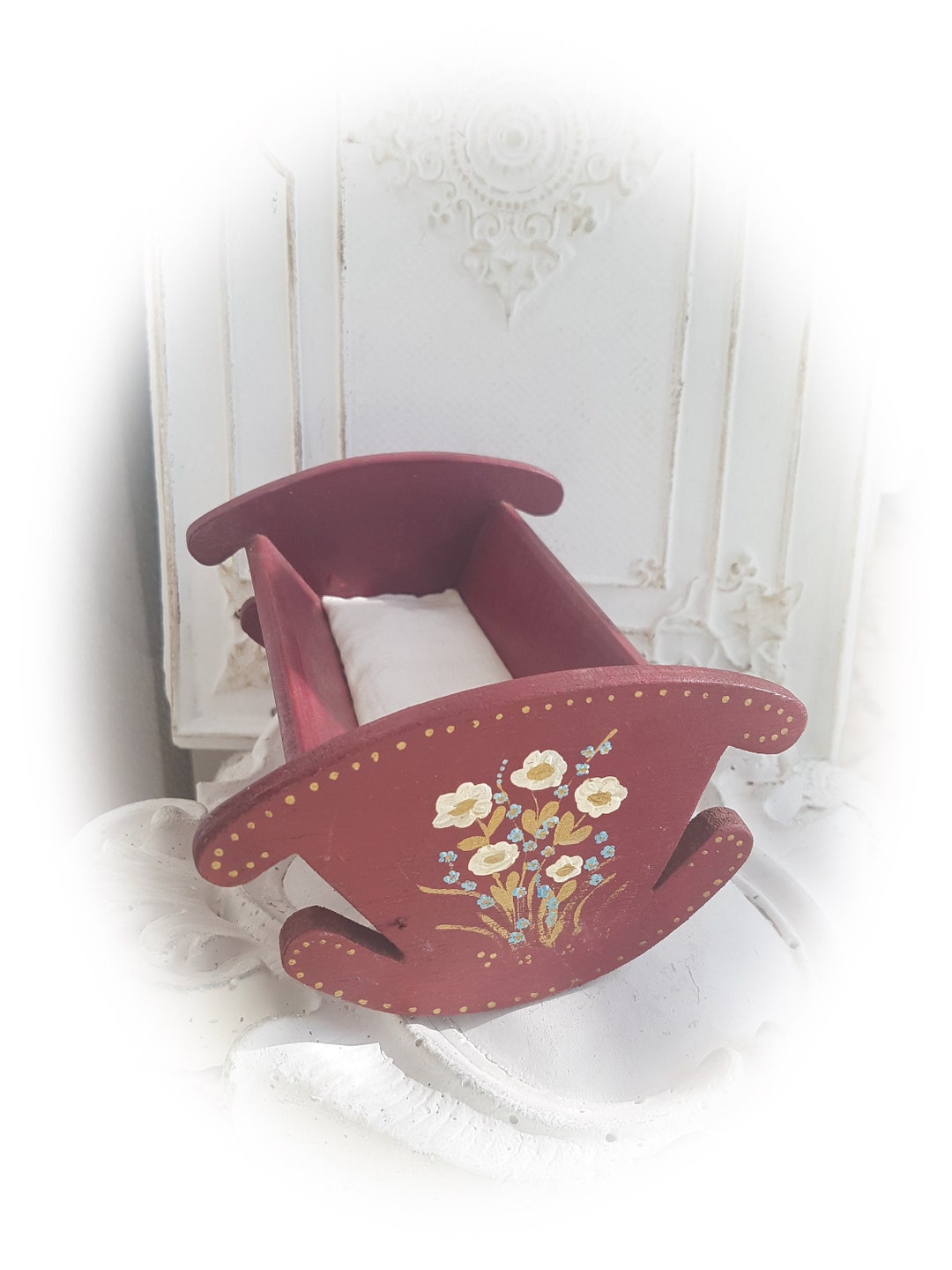 Antique Hand-painted Wooden Doll's Cradle From Around 1920, Great ...