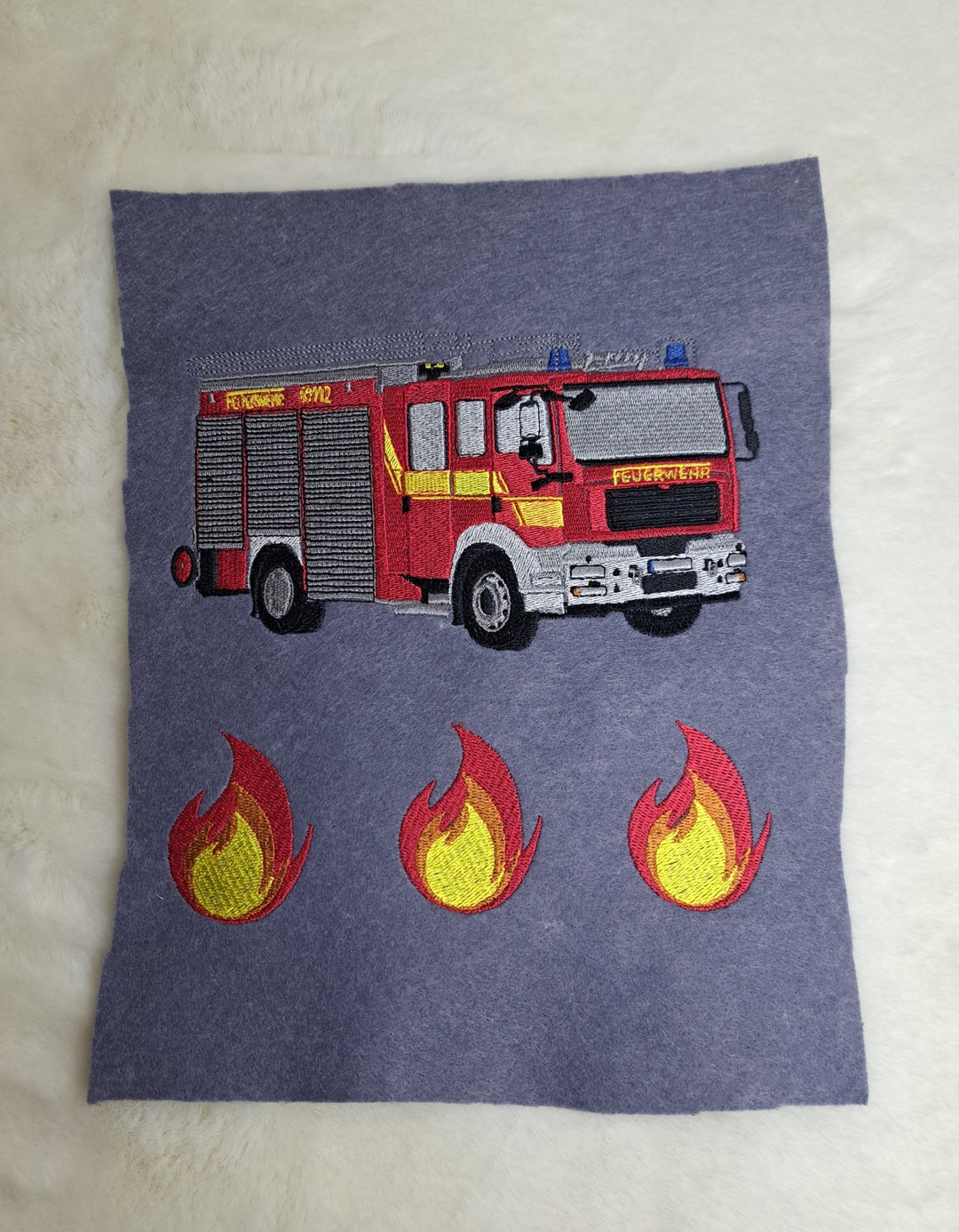 Fire Engine With Flames Embroidered Felt Application for School Cone ...