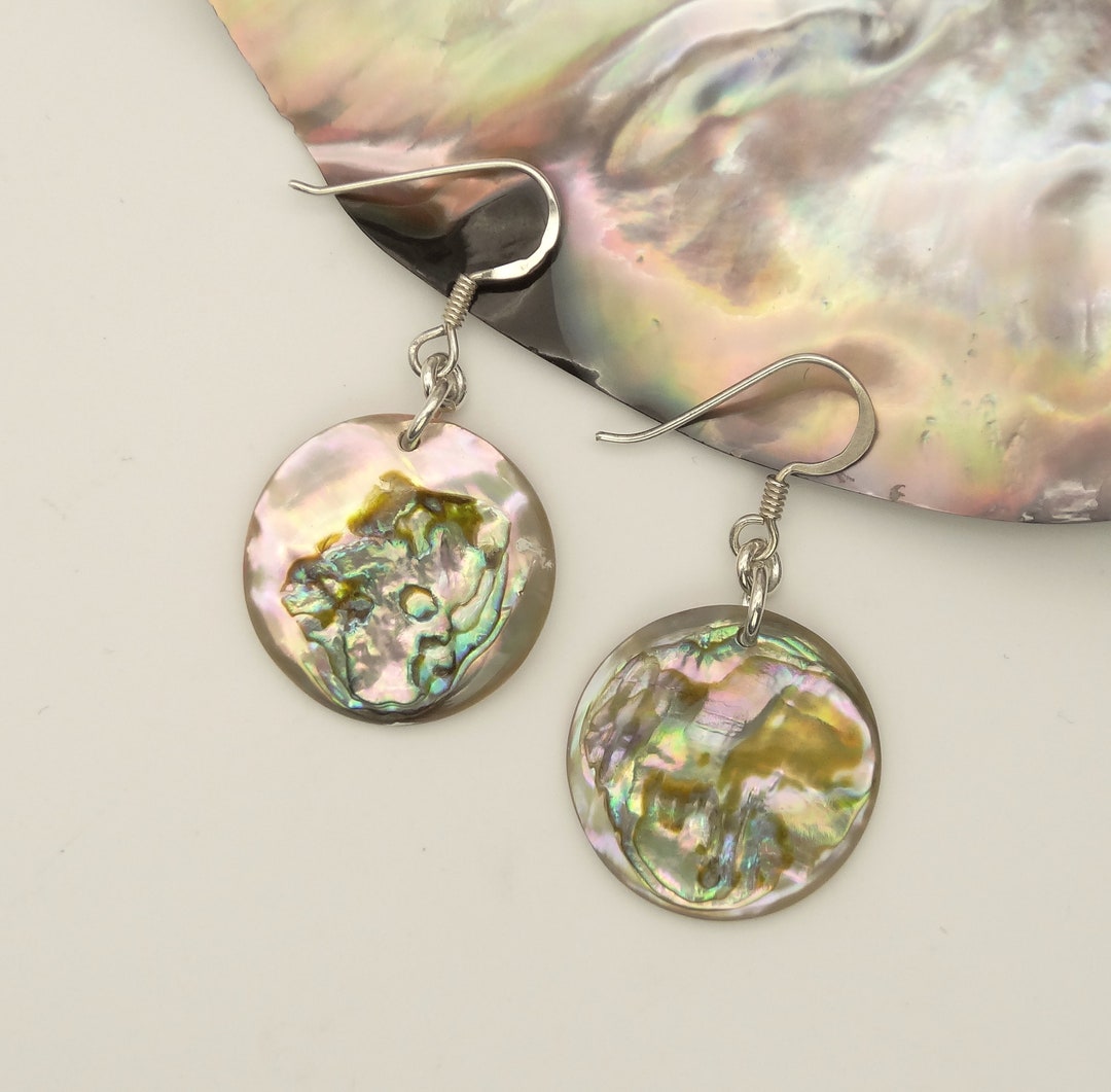 Pendientes de nácar abulón rojo - Etsy España