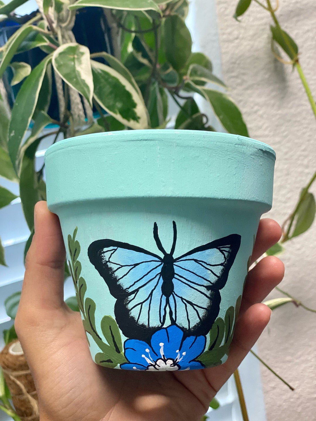 Blue Butterfly Flower Pot - Etsy