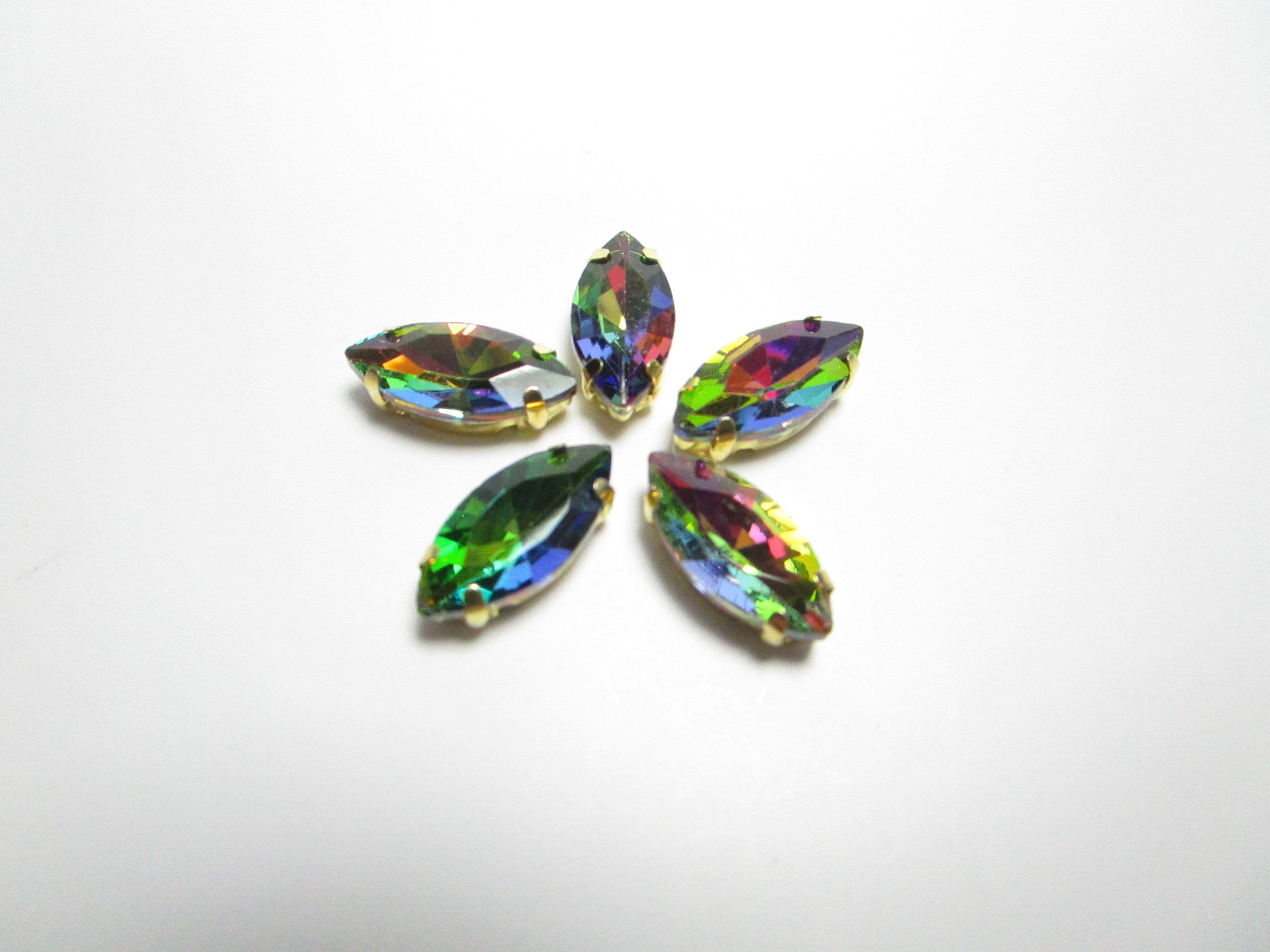 5er Set 7x15mm gold Knopf-Set Knöpfe Strass Kristall Marquise Navette ...