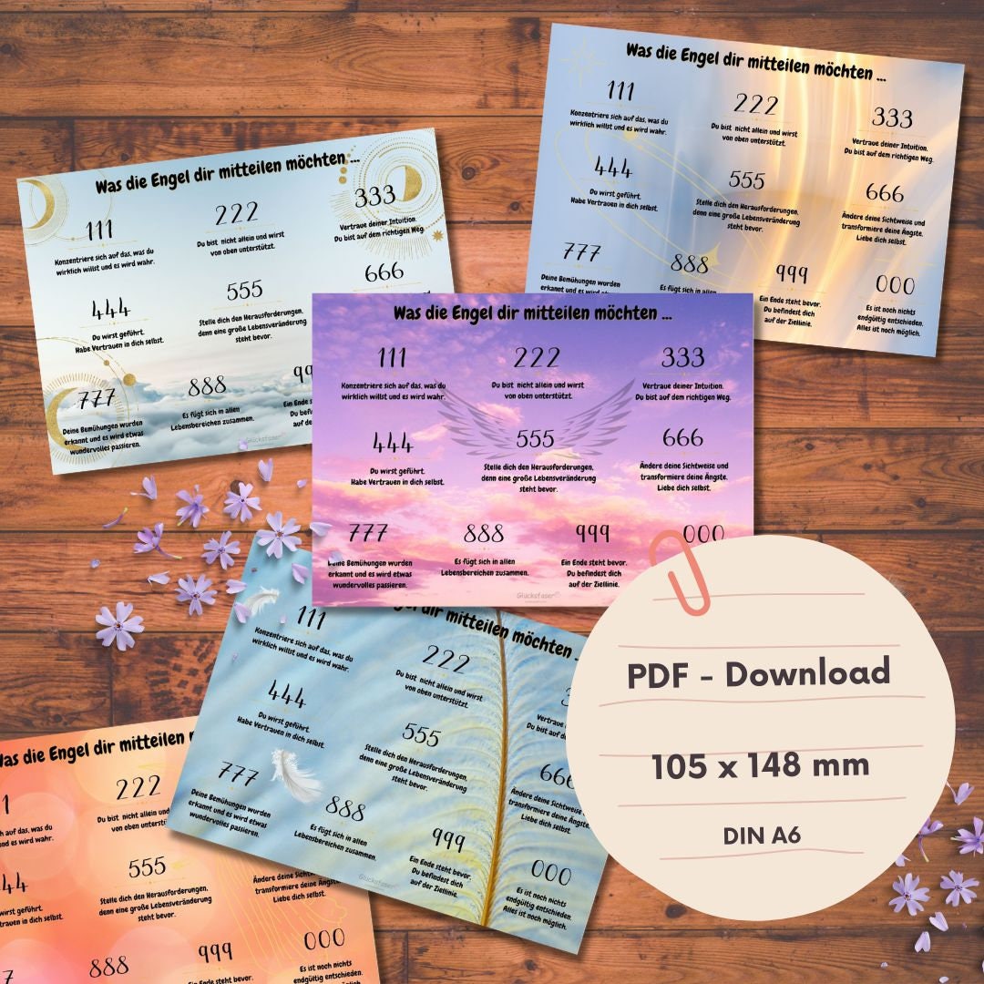 Digital Postcard Set of 5: Angel Numbers With Definition in German 5 ...